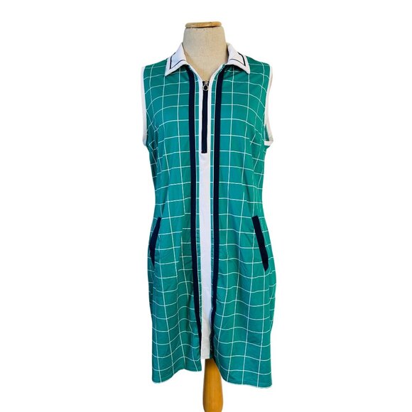 Kinona | Dresses | Kinona Golf Dress Sz Large Green White Polyester ...
